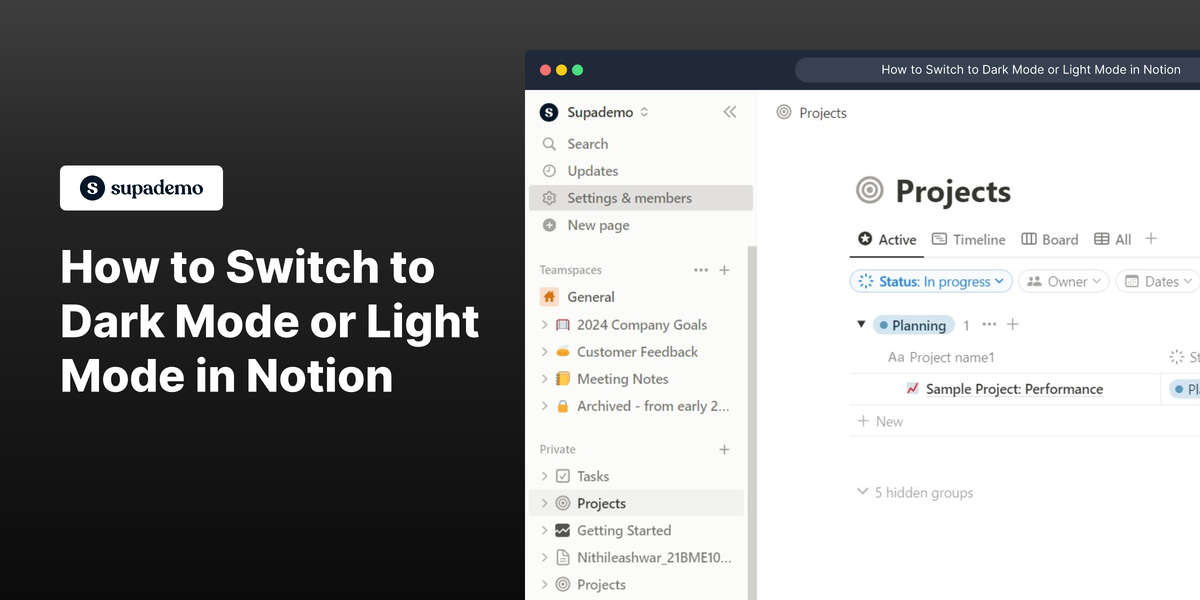 How to switch to dark mode or light mode in Notion